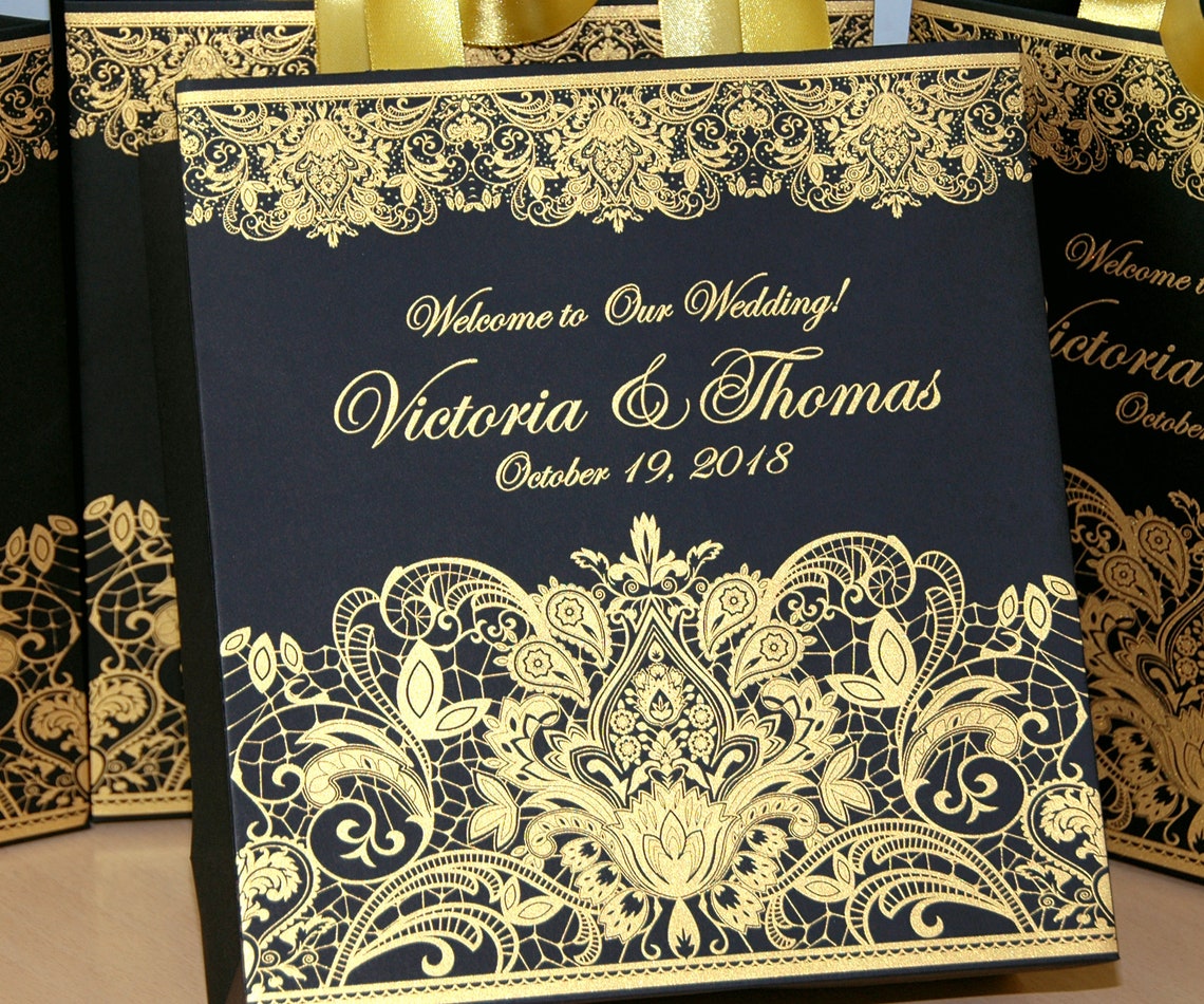 25 Wedding Welcome Bags for guests with Gold satin ribbon and | Etsy
