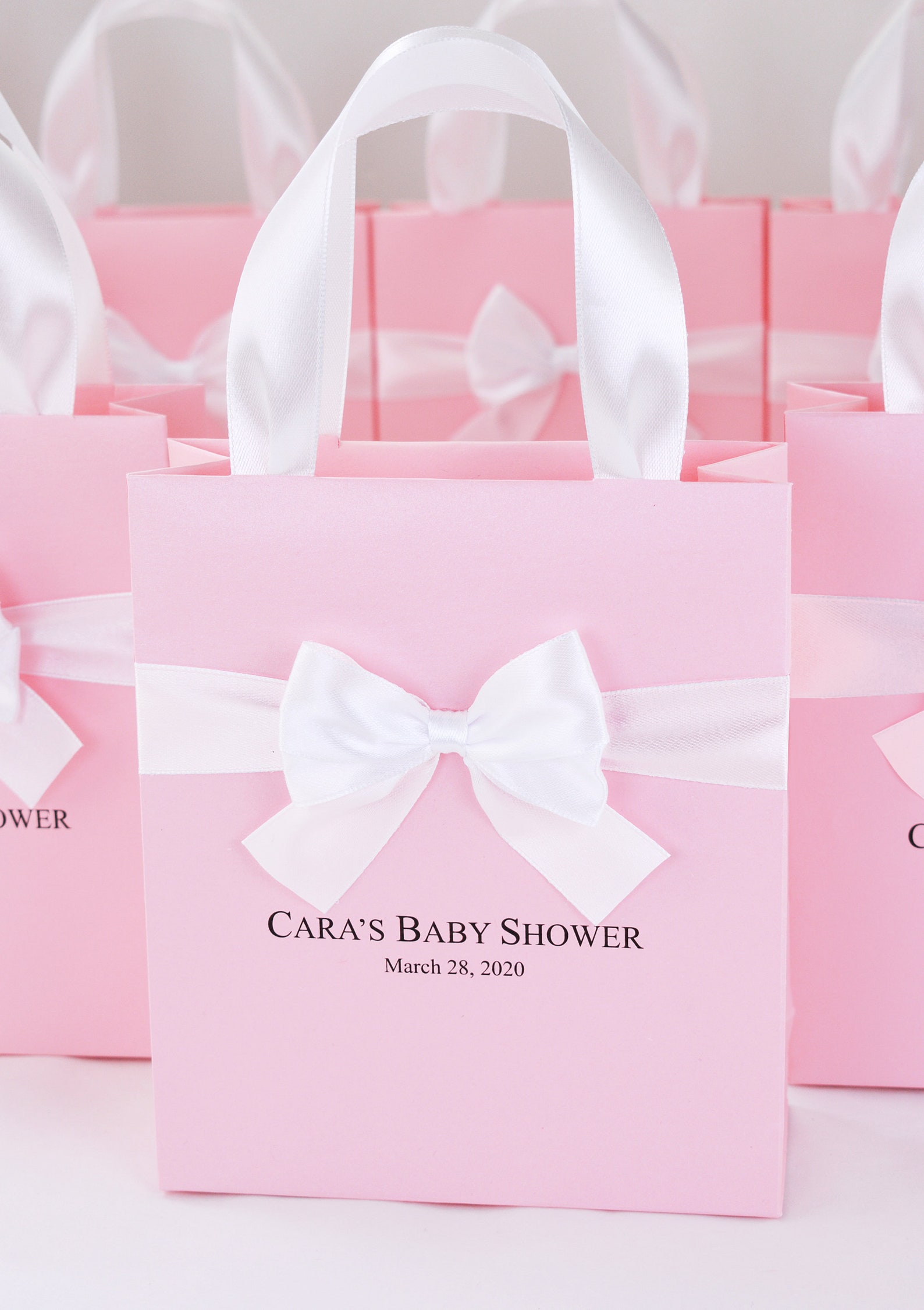 30 Elegant Baby Shower Bags With Satin Ribbon Handles, Bow and Custom ...