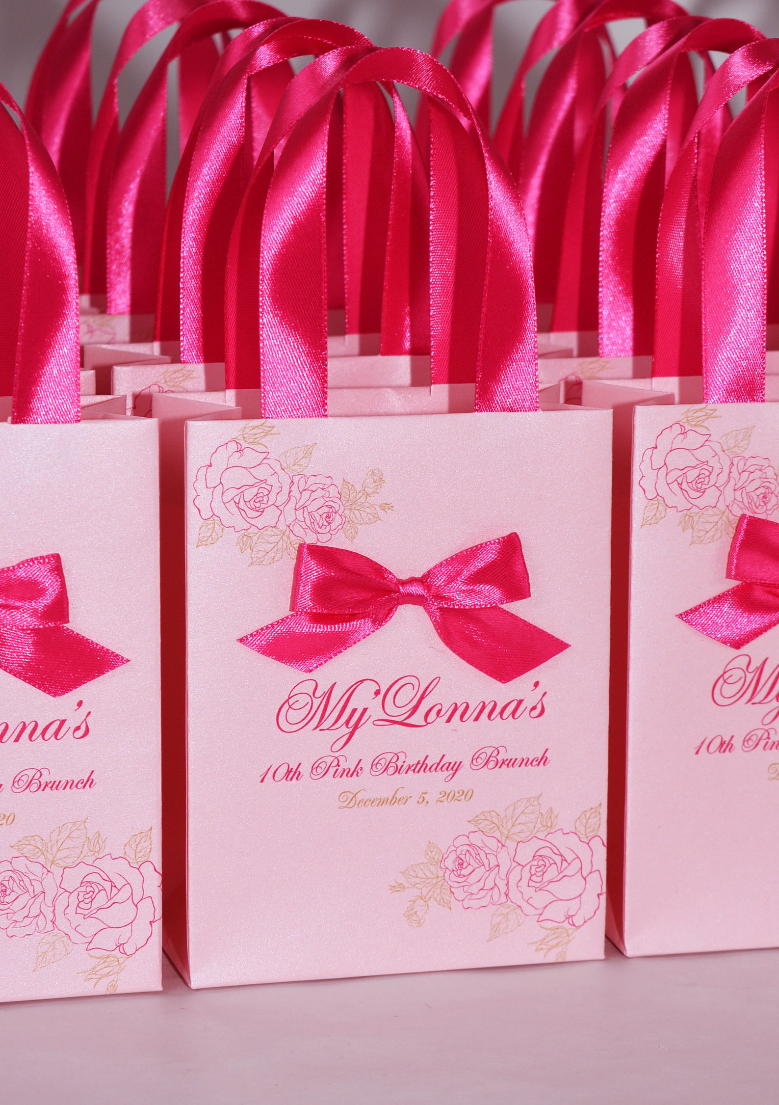 20 Pink Birthday Gift Bags With Satin Ribbon Handles Bow and - Etsy