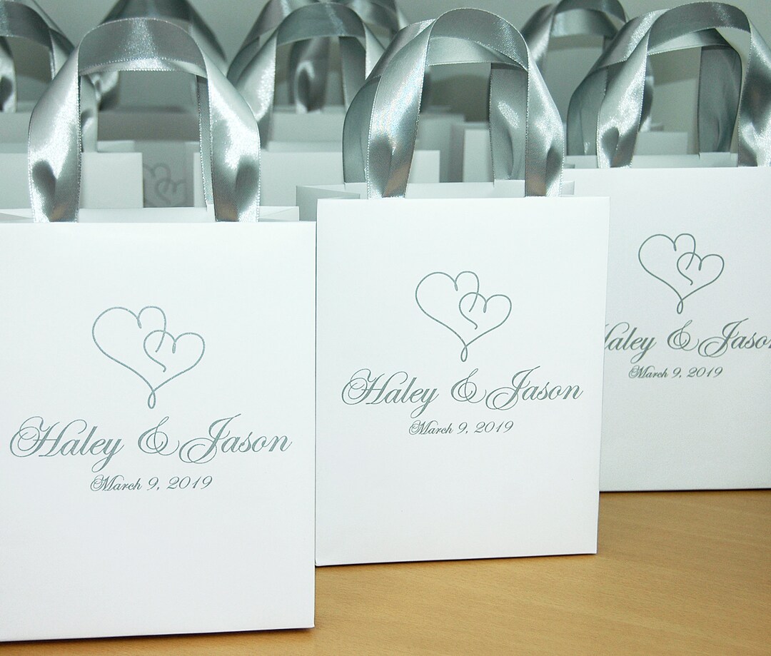 25 Silver Wedding Welcome Bags for Favor for Guests, Elegant ...