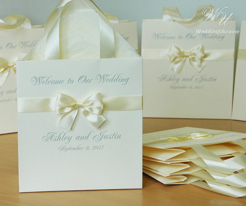 30 Ivory Wedding Welcome Bags for Guests With Ivory Satin | Etsy