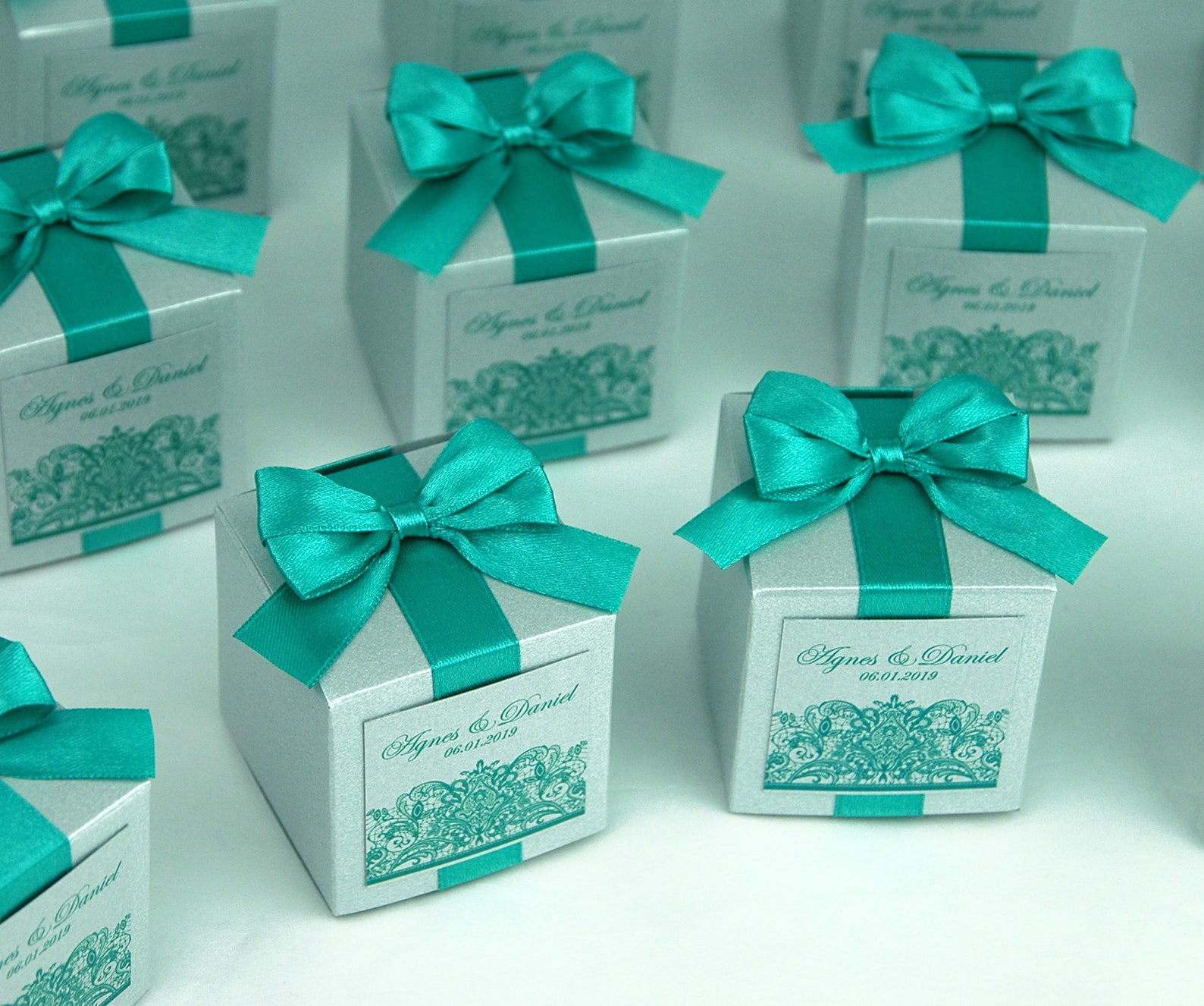 Mint & Silver Wedding Favor Boxes for Guests. Elegant Wedding - Etsy