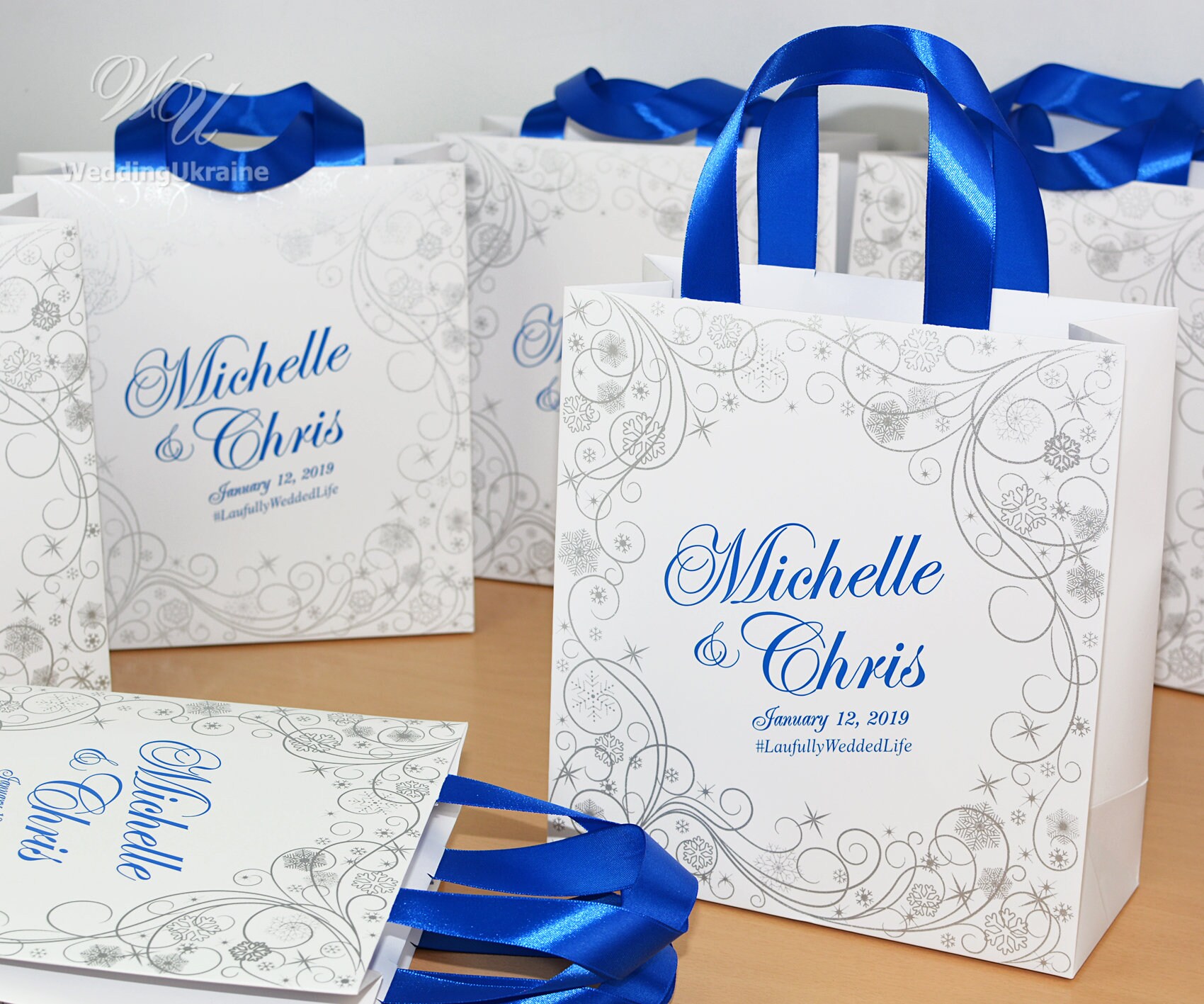 35 Winter Wedding Welcome Bags with satin ribbon handles and | Etsy