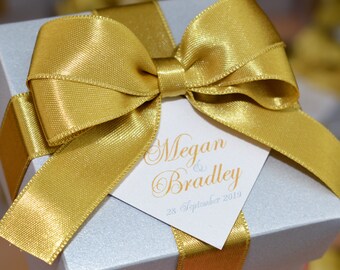 Silver Wedding Favor Gift Box With Satin Ribbon Bow and Your | Etsy