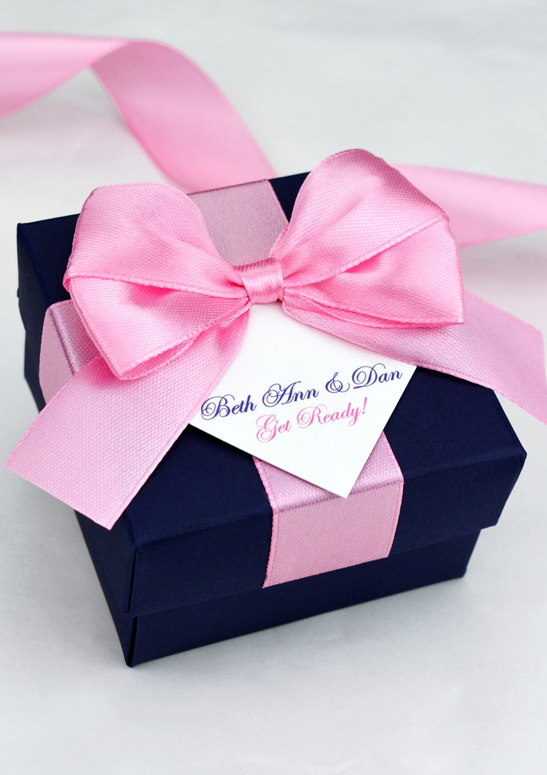 Navy Blue & Light Pink Wedding Favor Gift Box With Satin - Etsy