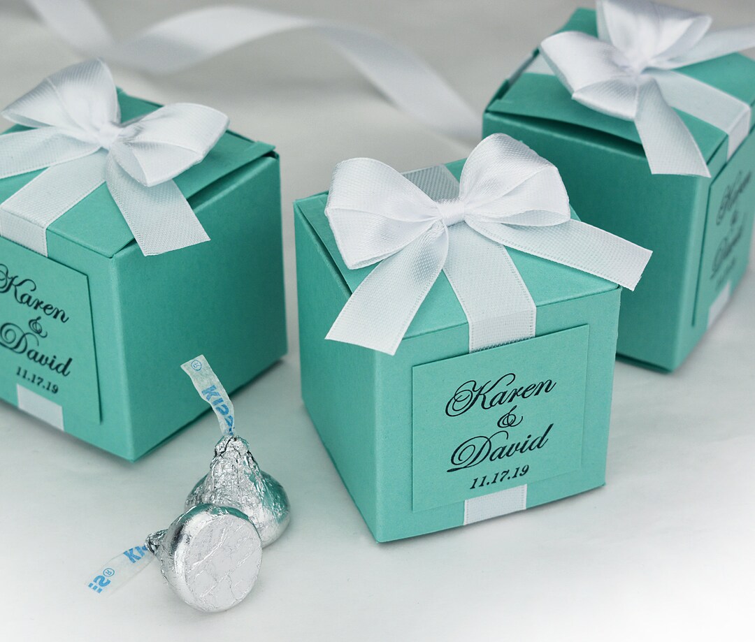 Mint Wedding Bonbonniere With Satin Ribbon, Bow & Tag, Elegant ...