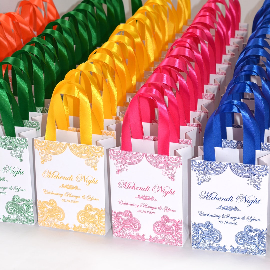 25 Mehendi Night Gift Bags With Satin Ribbon & Your Names, Personalized ...