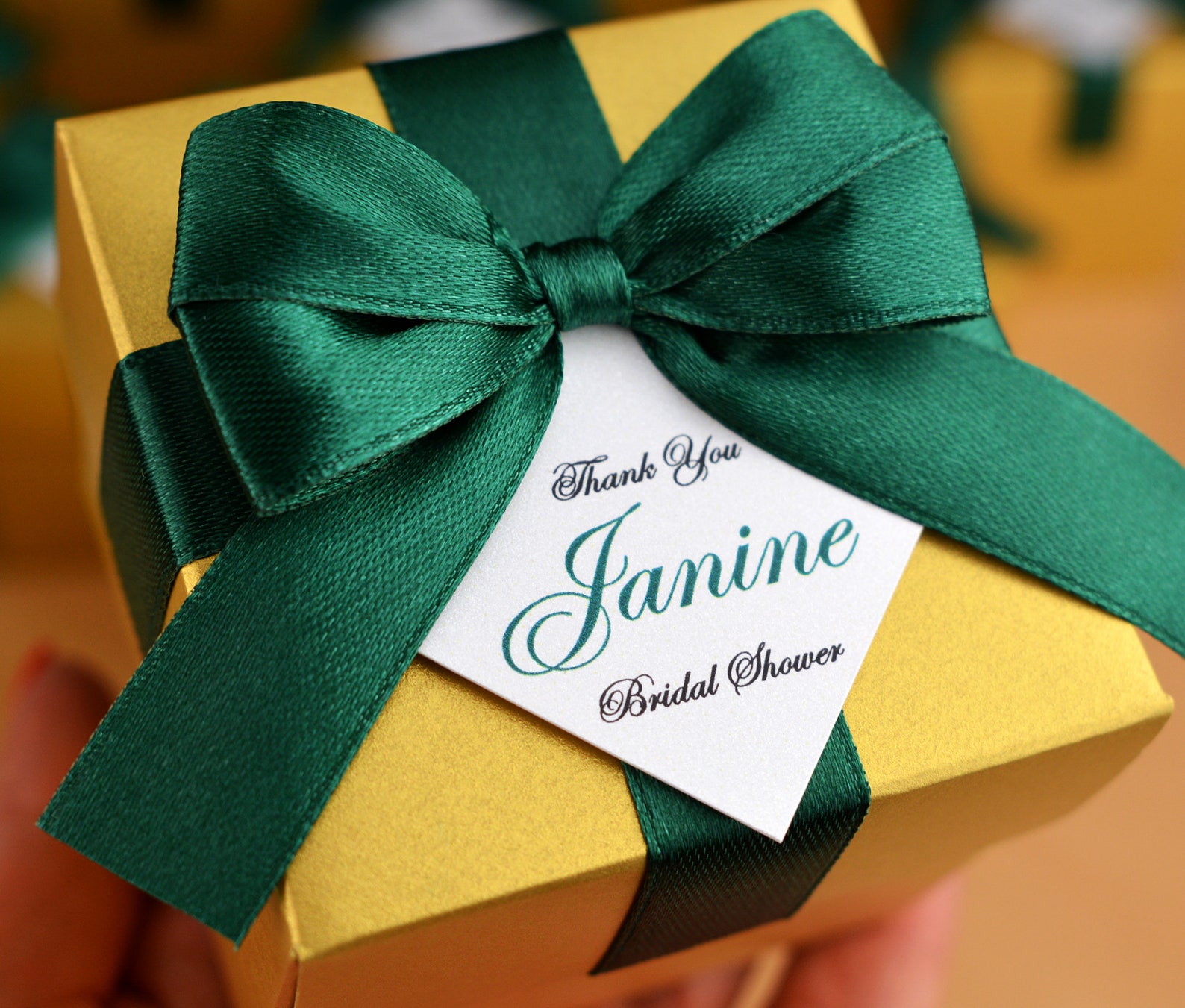 Chic Gold Favor Boxes With Satin Ribbon Bow and Custom Tag - Etsy