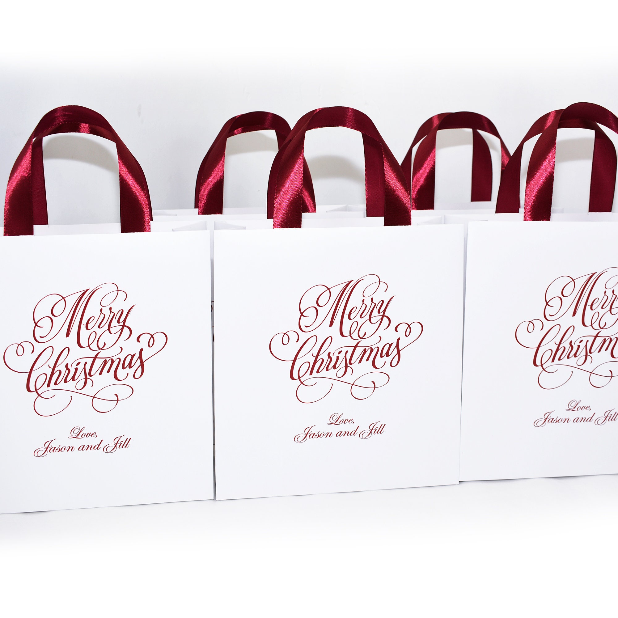 30 Merry Christmas Gift Bags Holiday Bag With Burgundy Satin | Etsy