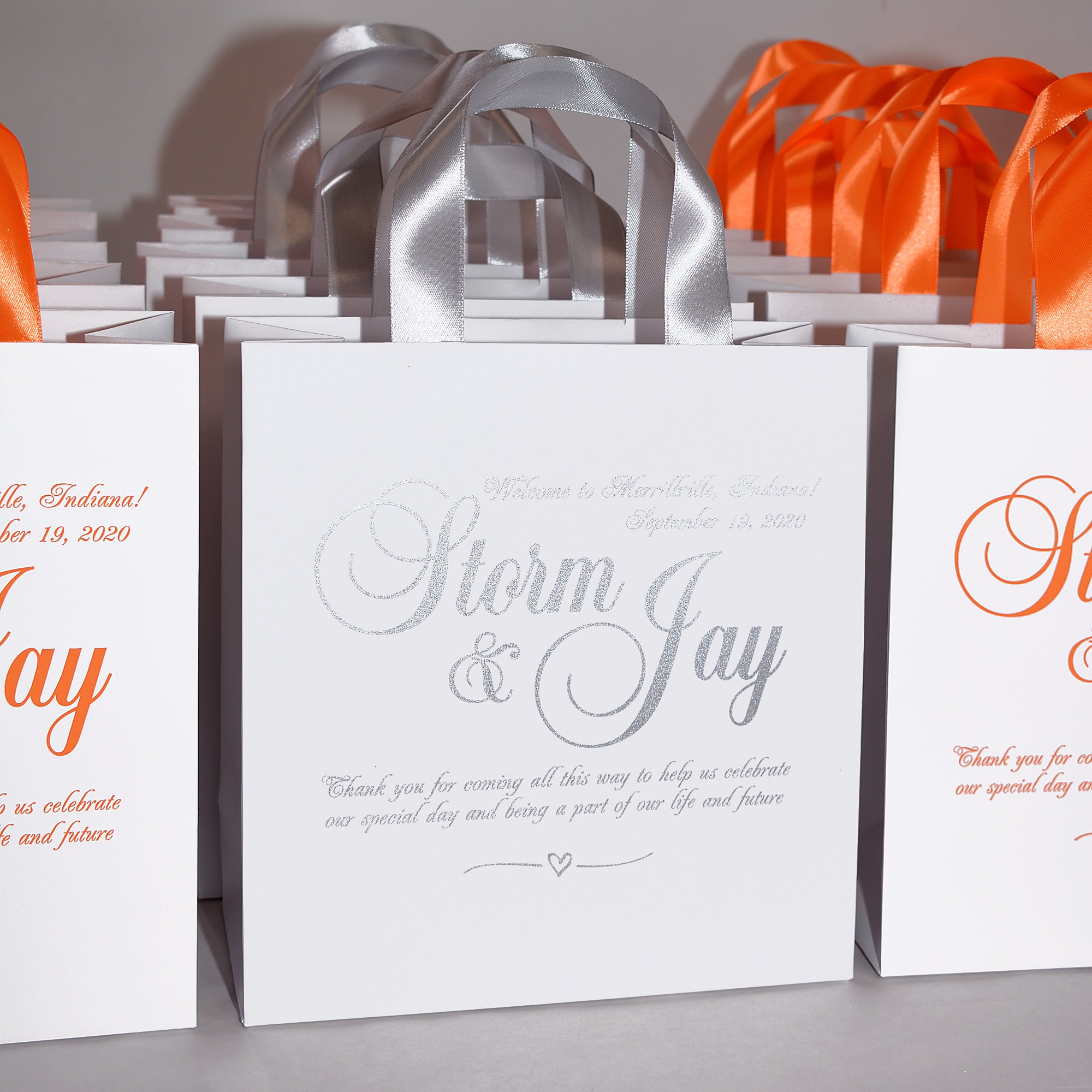 35 Wedding Welcome Bags with satin ribbon handles & custom | Etsy