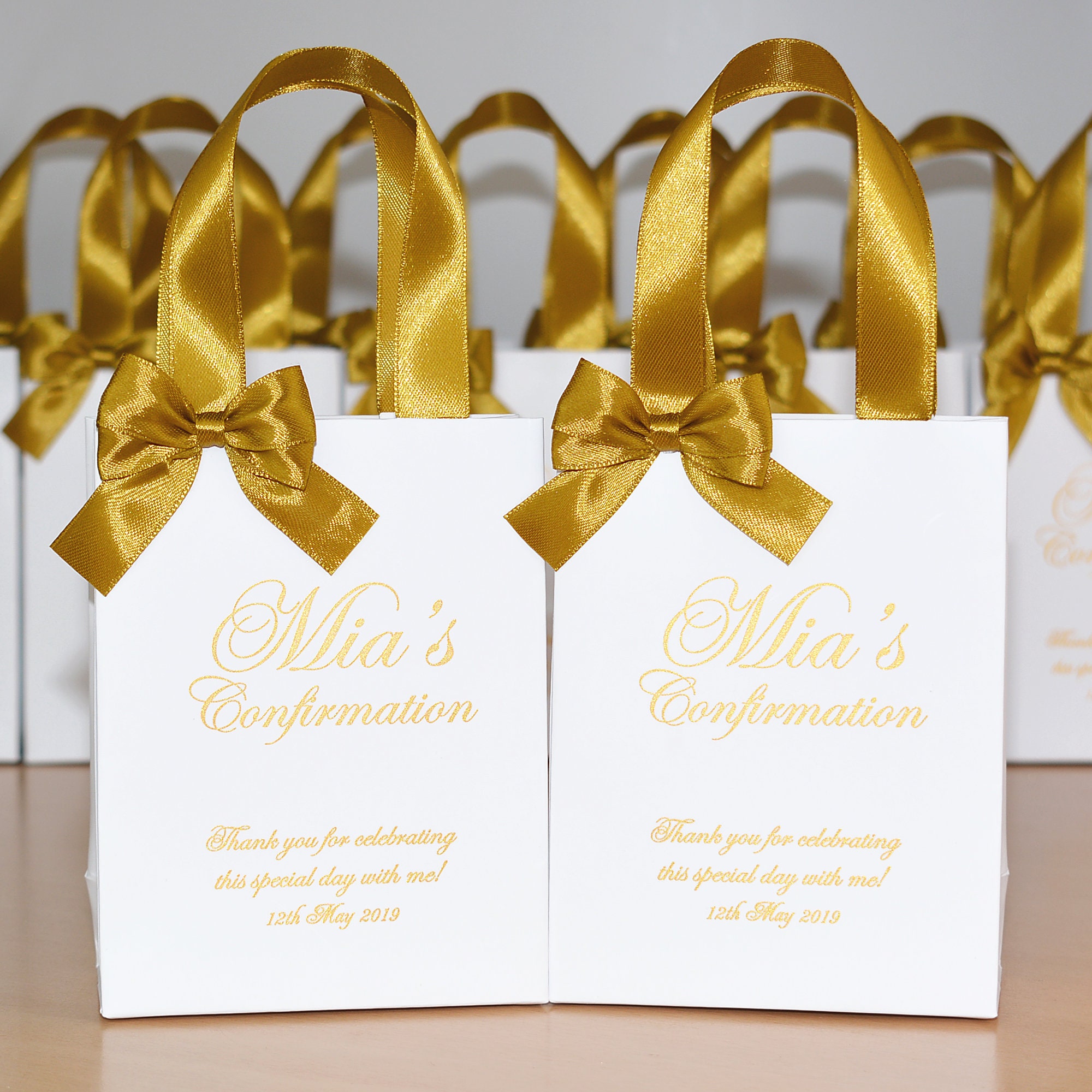 25 Confirmation gift bags with satin ribbon handles bow and | Etsy
