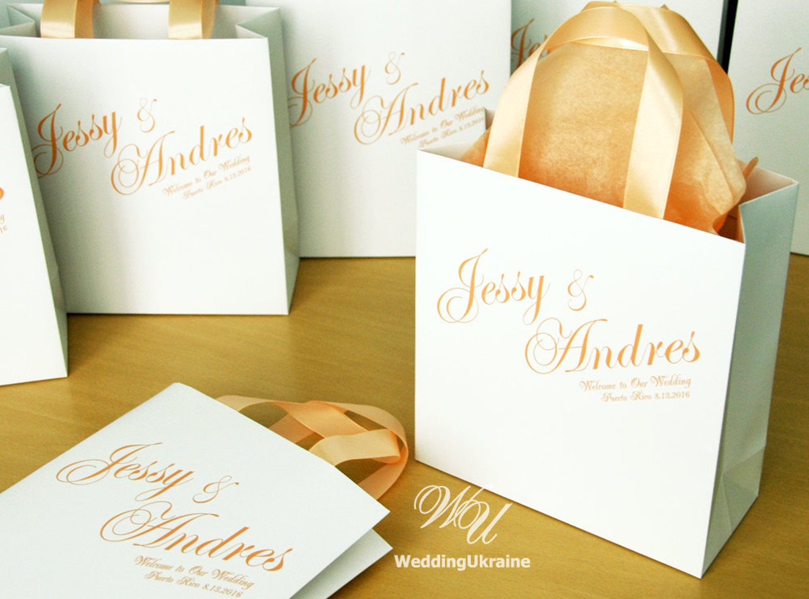 15 White and Peach Elegant Personalized Paper Wedding Bags for | Etsy