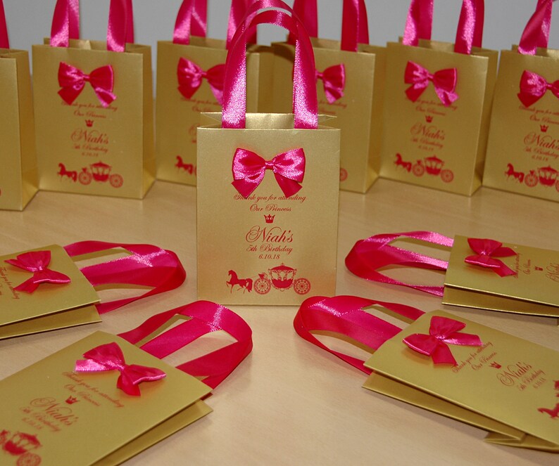 Gold & Pink Birthday Gift Bags for Party Favor for Guests, Thank Your ...
