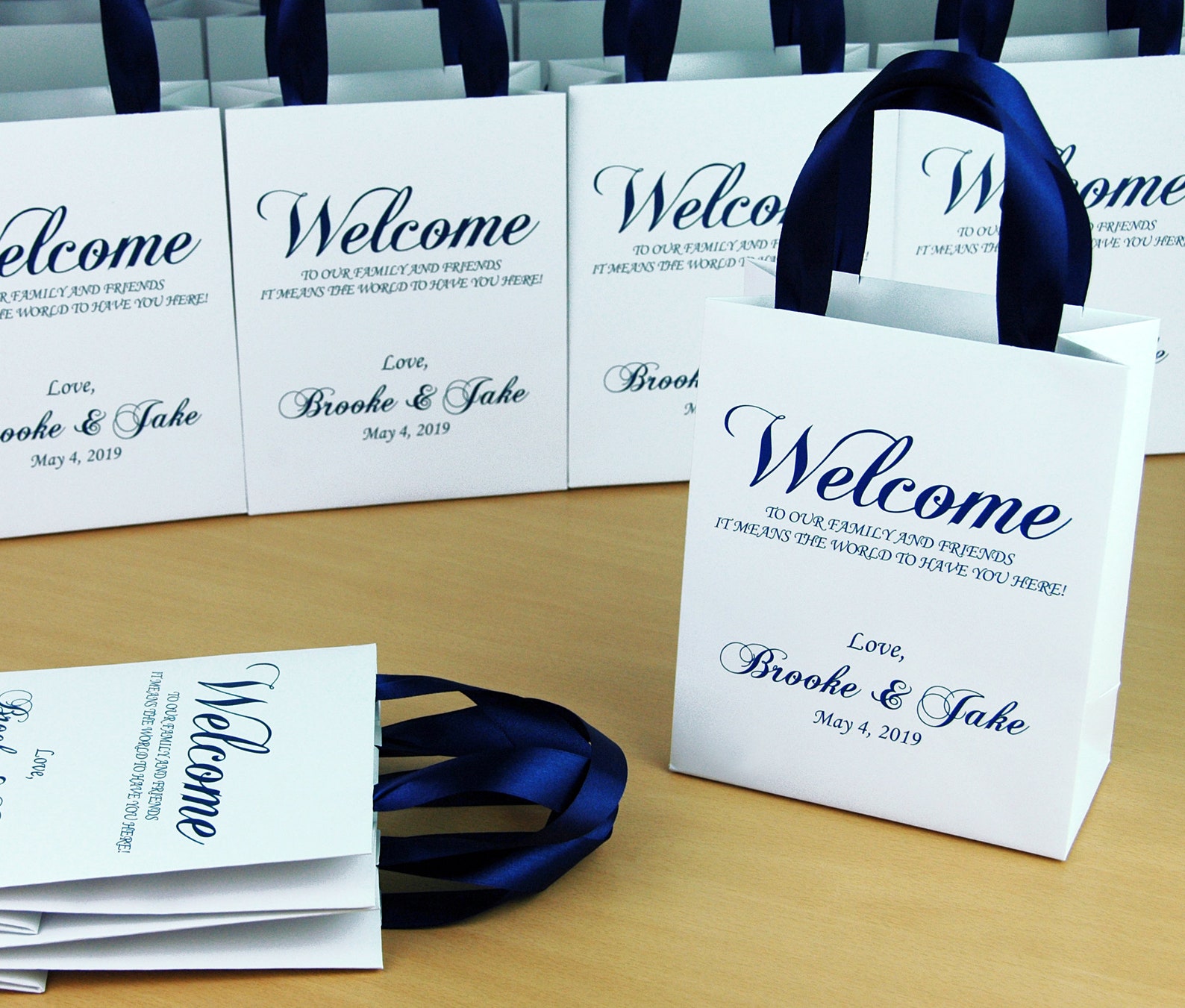 25 Navy Blue Wedding Welcome Bags for Favor for Guests, Elegant ...