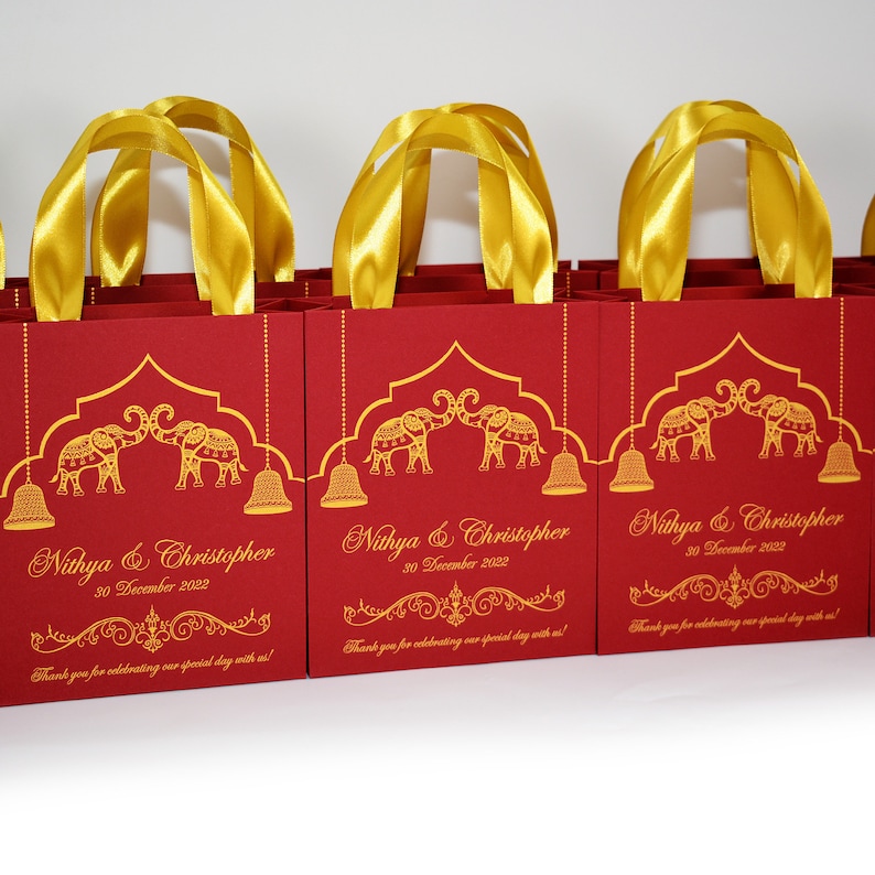 100 Elegant Indian Wedding Favor Bags, Burgundy & Gold Personalized ...