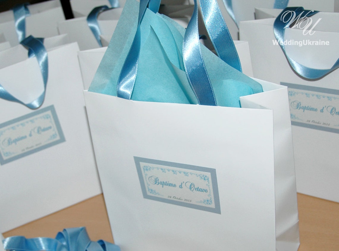 Personalized Paper Bag With Satin Ribbon and Tag White and - Etsy