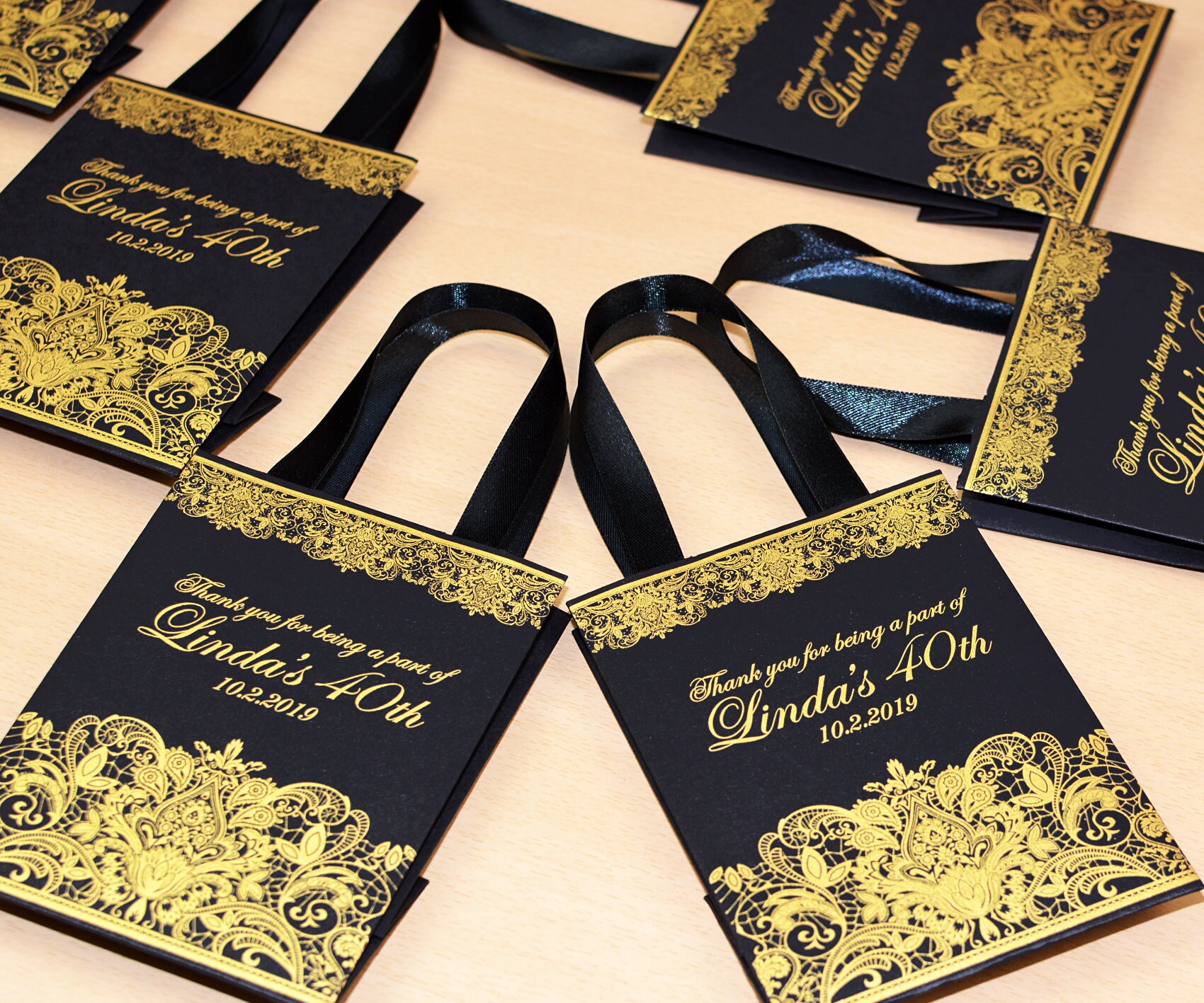 35 Black And Gold Birthday Party T Bags With Satin Ribbon Etsy