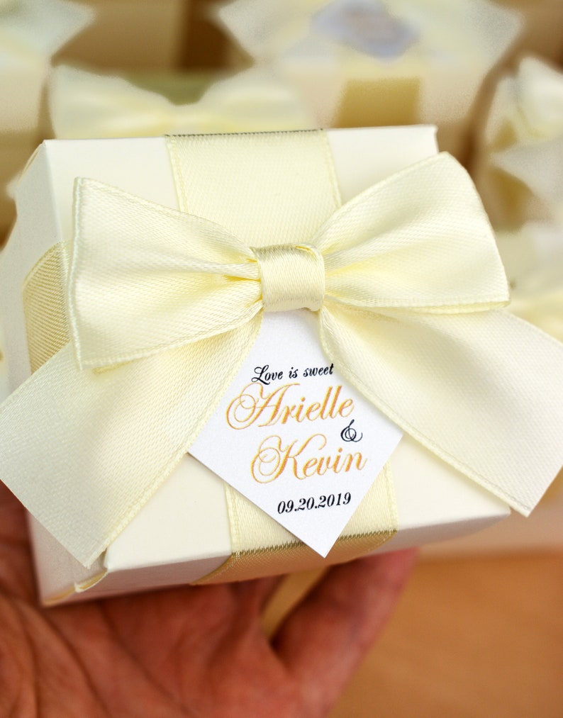 Ivory Wedding Wedding favor boxes with satin ribbon bow and | Etsy