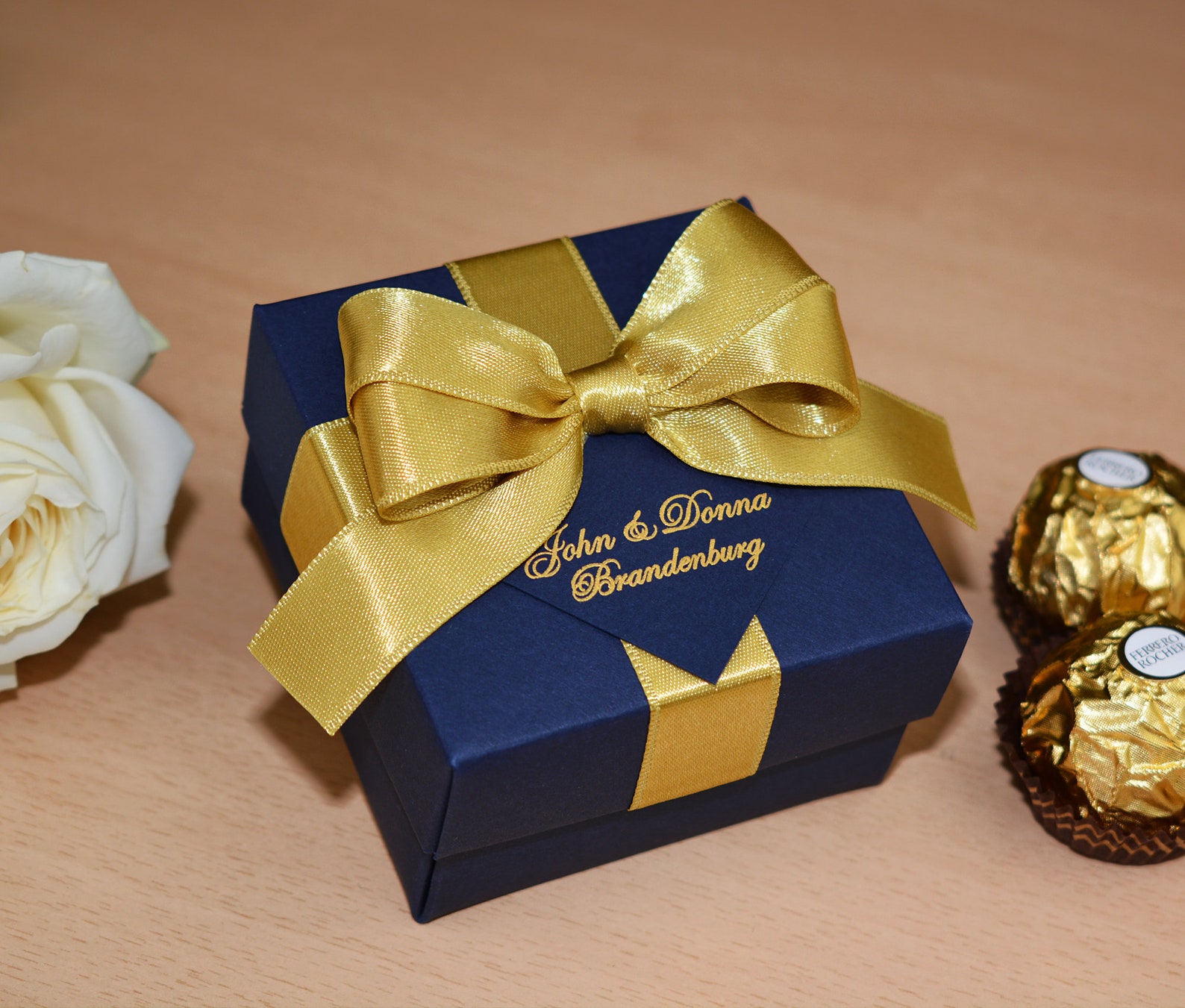 30 Navy Blue & Gold Wedding Favor Gift Box With Satin Ribbon | Etsy