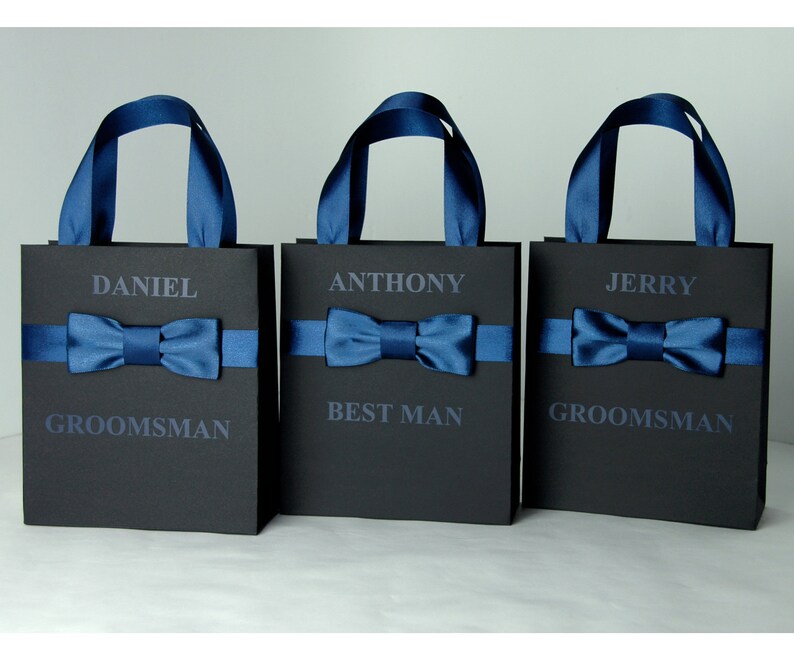 Stylish Groomsmen Gift Bags With Male Satin Ribbon Bow and Custom Name ...