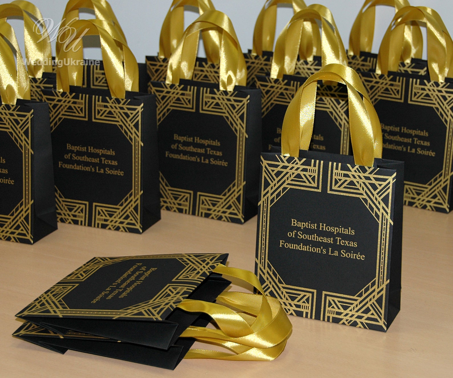 25 Gatsby Theme Gift Bags With Gold Satin Ribbon Handles and Custom ...