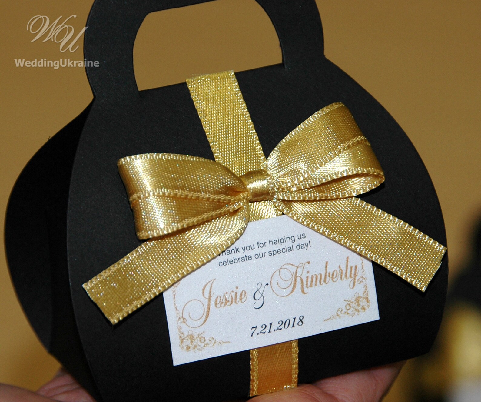 Black & Gold Wedding Favor Gift Box With Satin Ribbon Bow and - Etsy