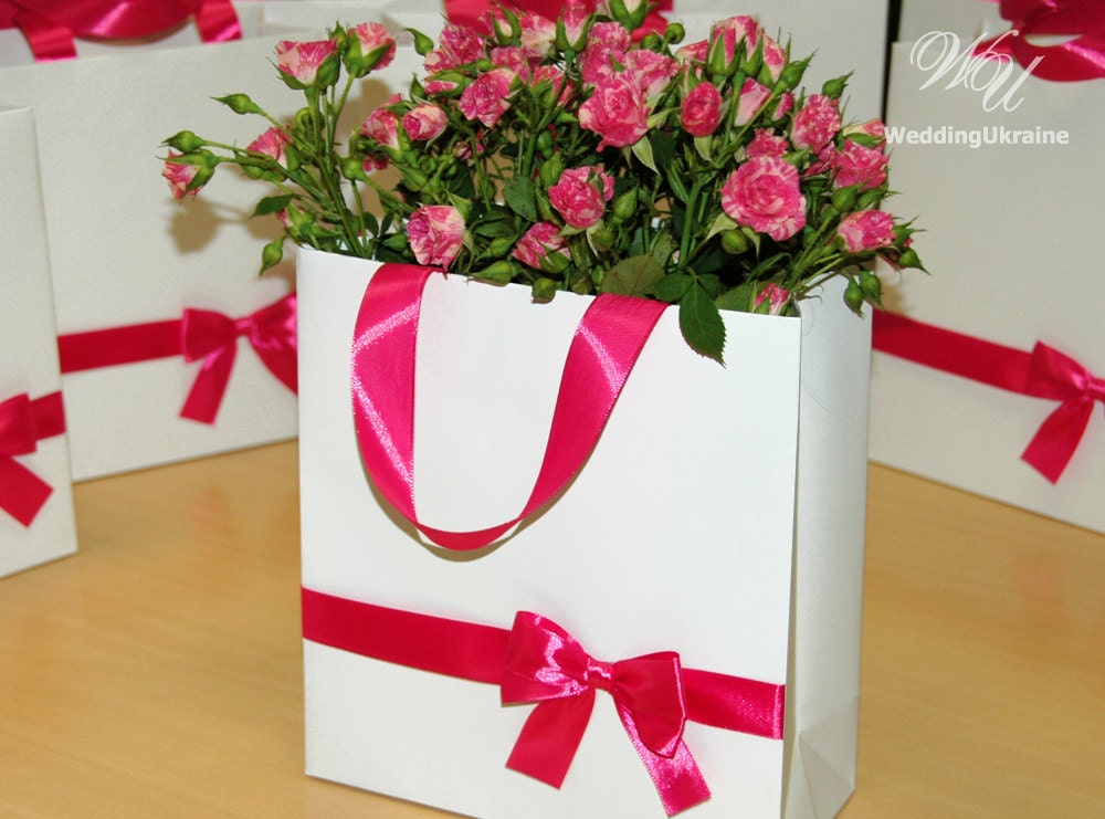 Elegant Gift Paper Bag with satin ribbon and bow White and | Etsy