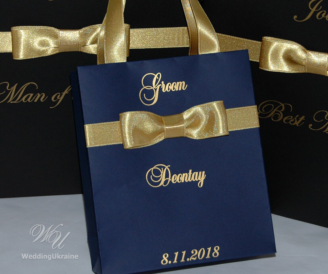 Stylish Groomsmen Gift Bags With Male Satin Ribbon Bow and - Etsy