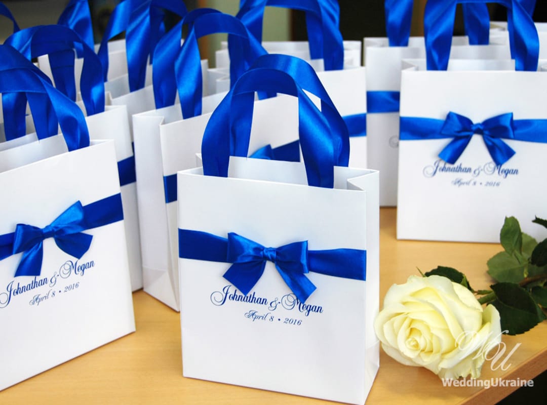 Royal Blue Wedding Welcome Bags With Satin Ribbon, Bow and Your Names ...