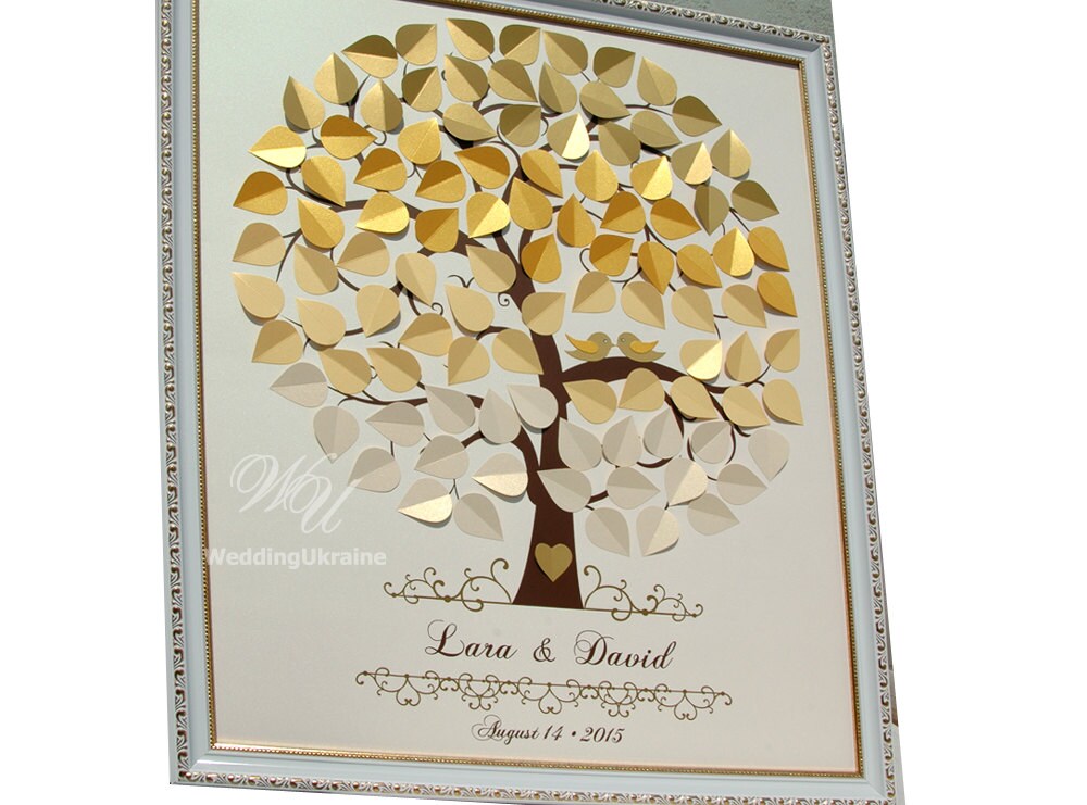 Gold Ombre Wedding Tree - Wedding Guest Book Ideas - Love Birds - 3d ...