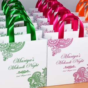 25 Mehndi Night Gift Bags With Fuchsia Satin Ribbon & Your Name ...