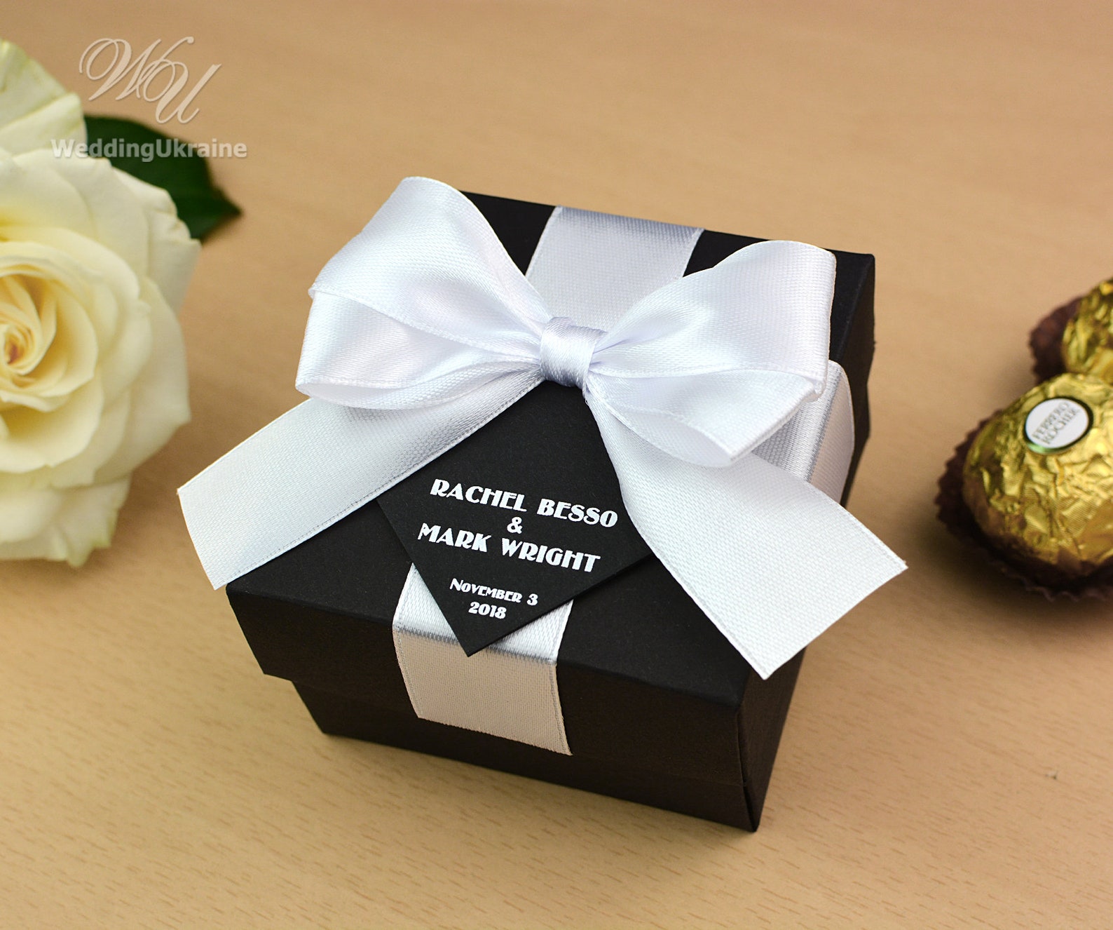 35 Black & White Wedding Favor Gift Box With Satin Ribbon Bow | Etsy
