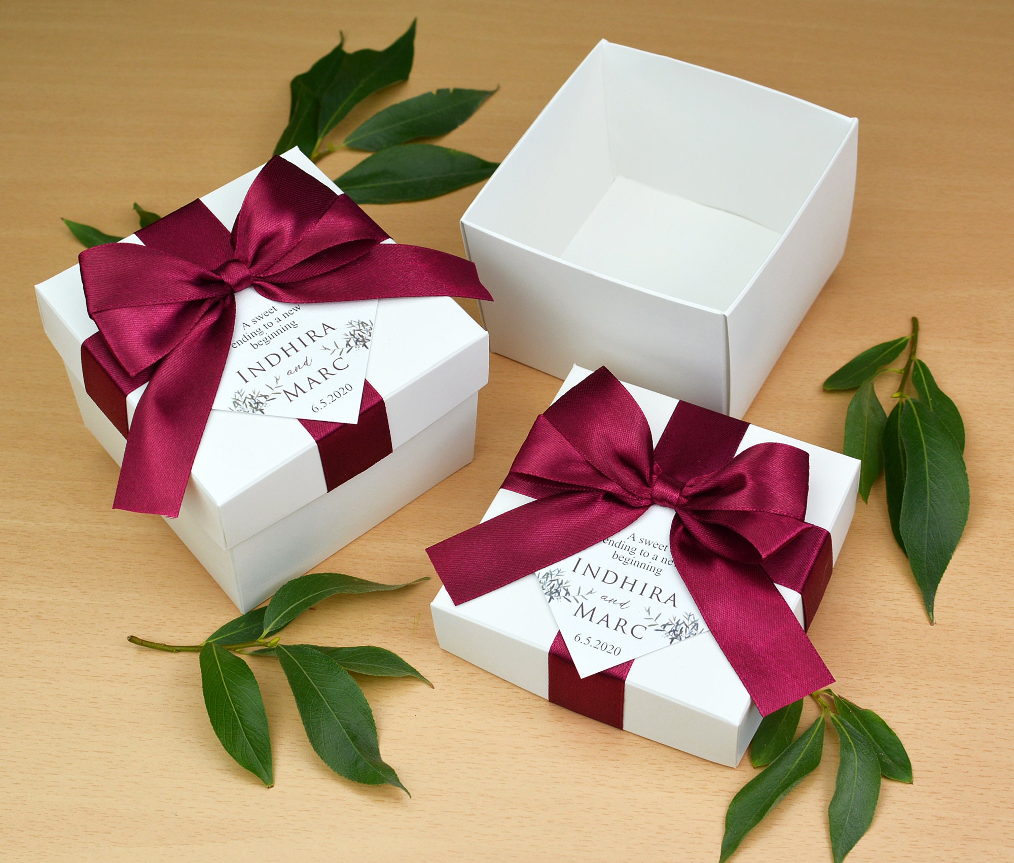 Elegant Wedding Favor Box With Wine Burgundy Satin Ribbon Bow - Etsy