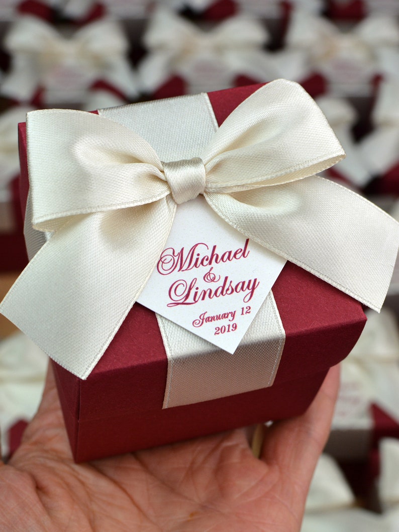 Ivory Wedding Wedding favor boxes with satin ribbon bow and | Etsy