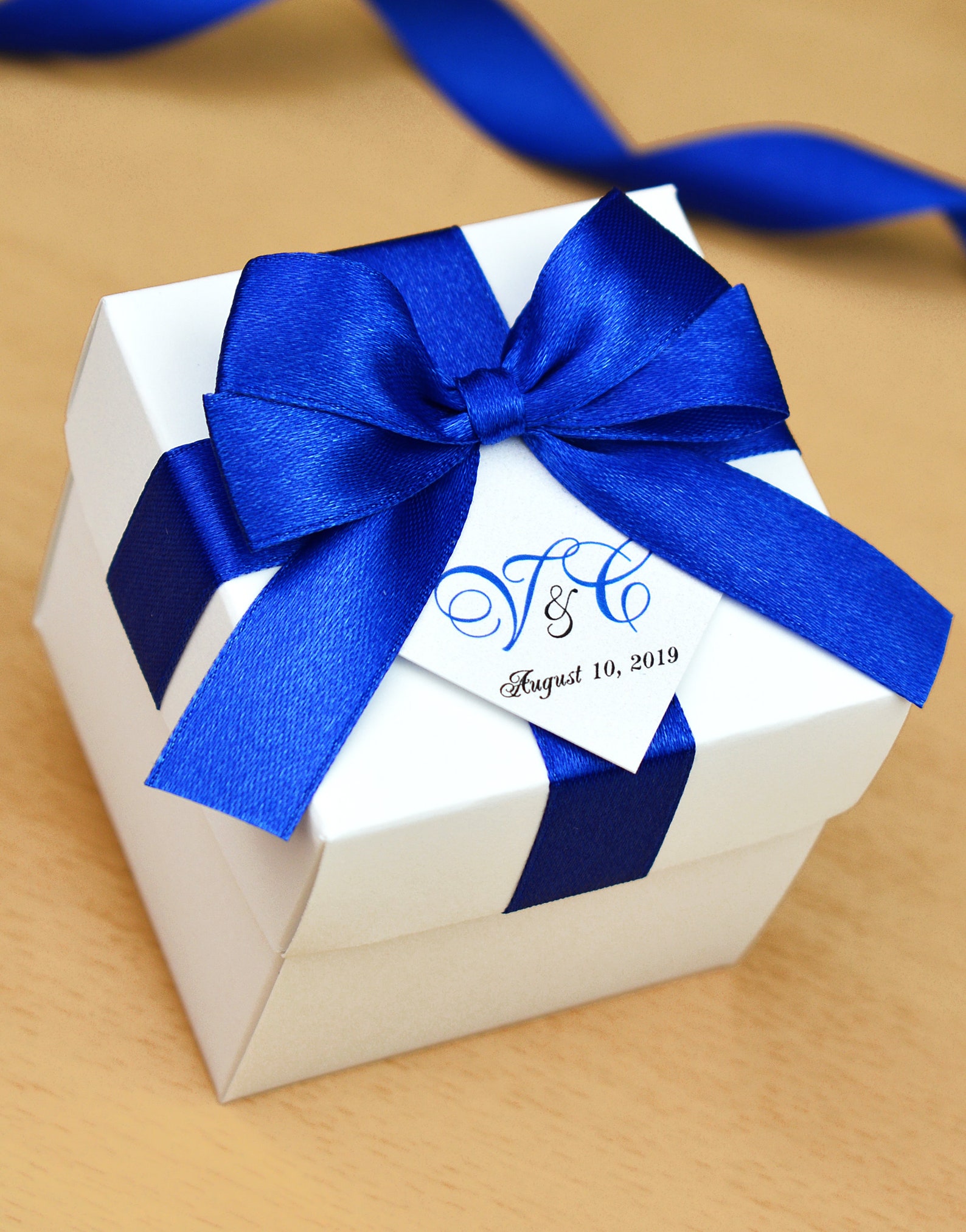 Royal Blue Wedding Favor Box Wedding Bonbonniere With Satin - Etsy