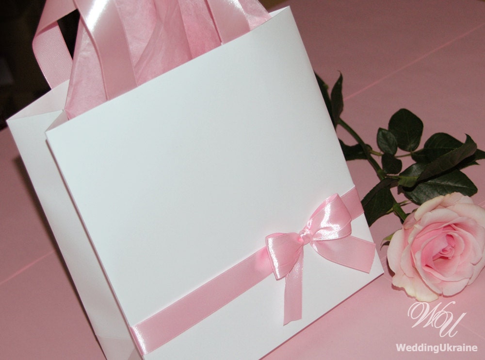 Chic Paper Bag with satin ribbon handles bow and tissue paper | Etsy