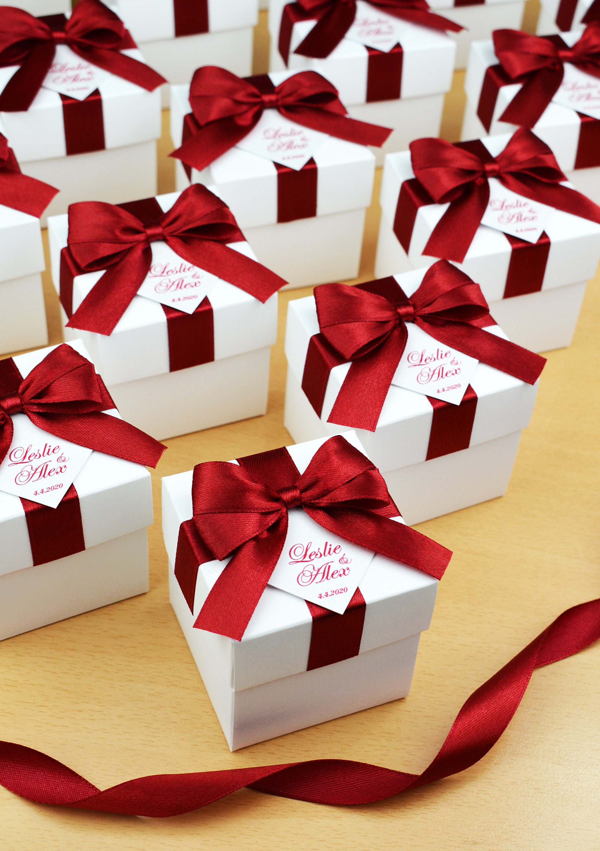 Personalized Wedding Favor Boxes With Red Burgundy Satin - Etsy