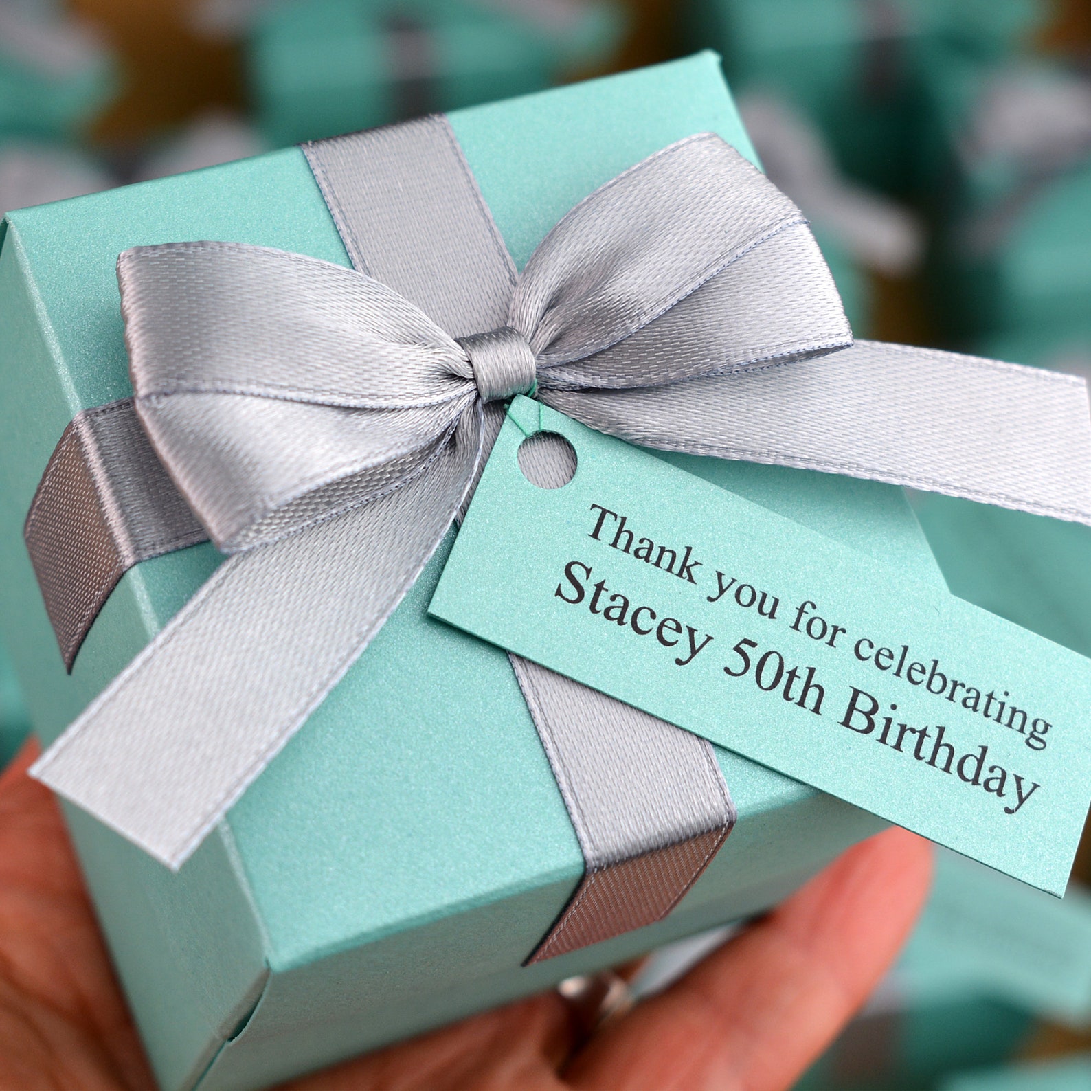 Personalized 50th Birthday Party Favor Box With Satin Bow and Custom ...