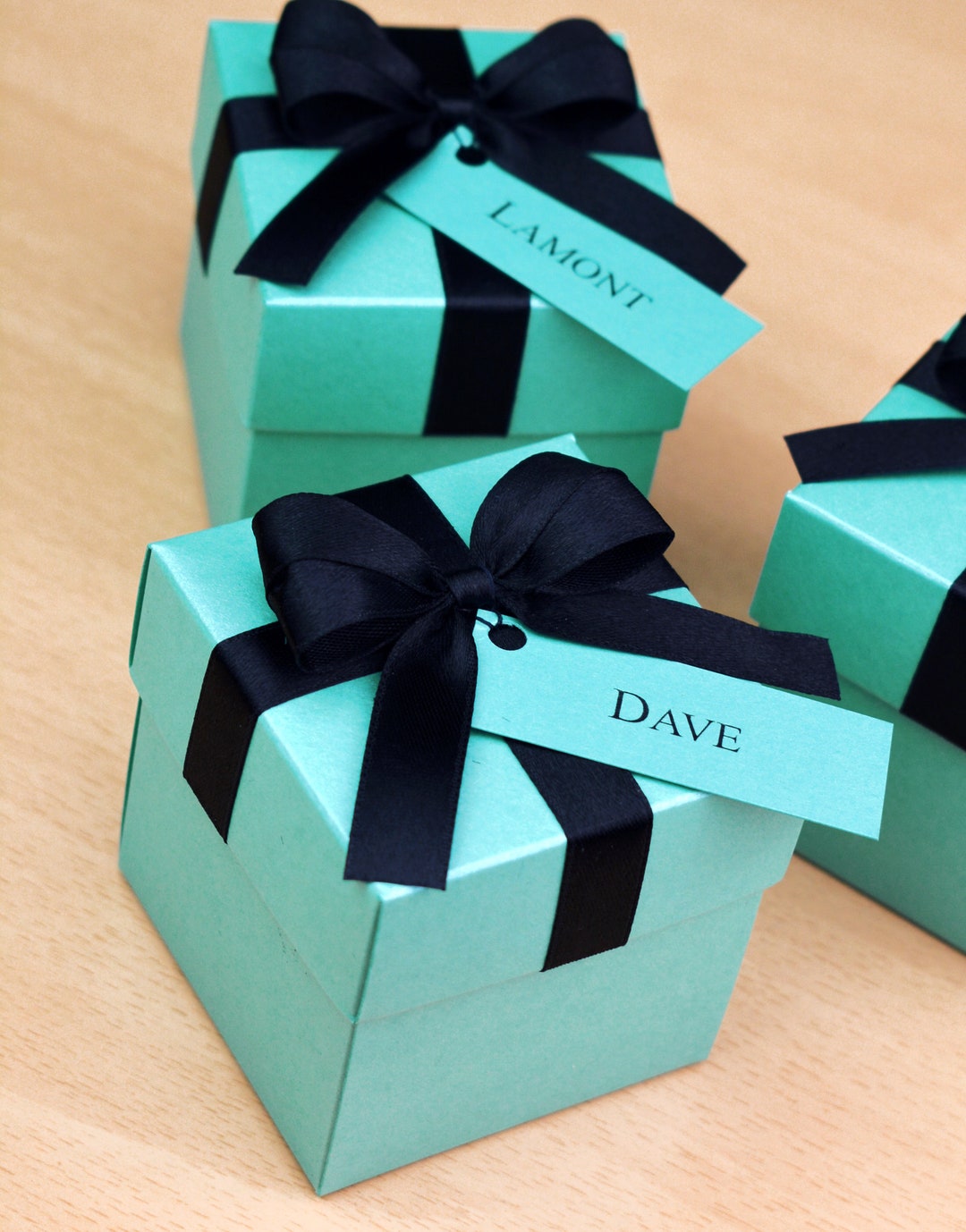 Mint & Black Personalized Box With Satin Bow and Custom Name, Breakfast ...