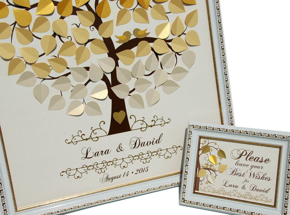 Gold Ombre Wedding Tree - Wedding Guest Book Ideas - Love Birds - 3d ...