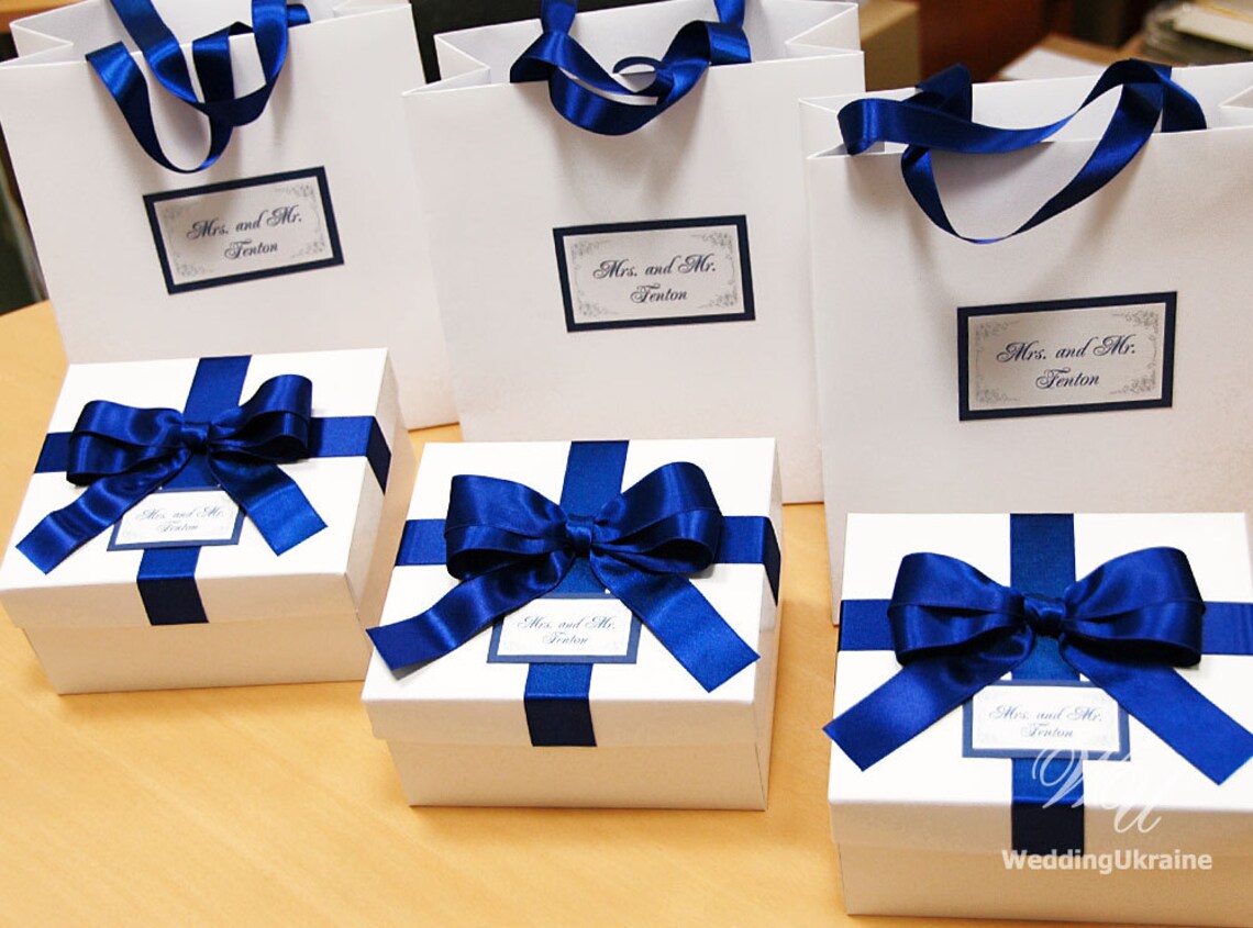 Elegant Mr & Mrs Favor Gift Box With Blue Satin Ribbon Big | Etsy