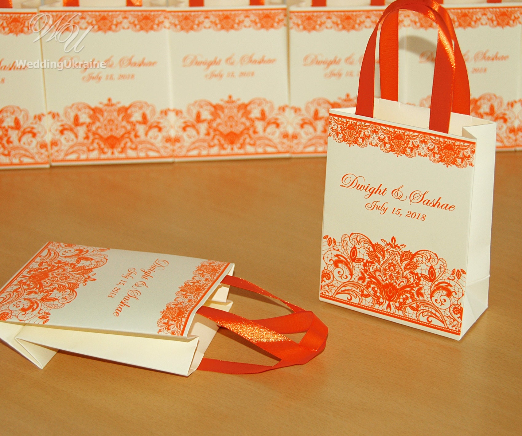 Small orange gift bags store