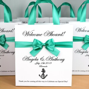 30 Nautical Wedding Welcome Bags With Mint Satin Ribbon Handles & Bow ...