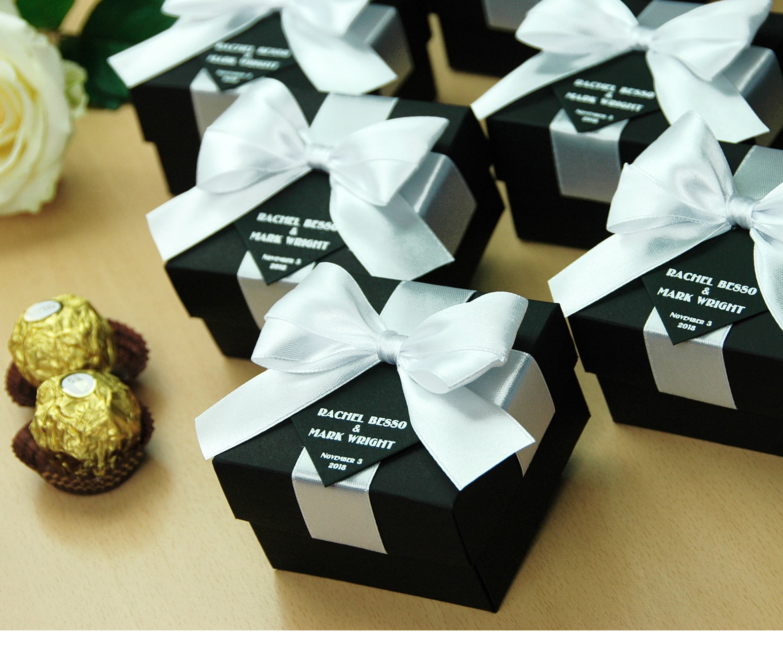 35 Black & White Wedding Favor Gift Box With Satin Ribbon Bow | Etsy