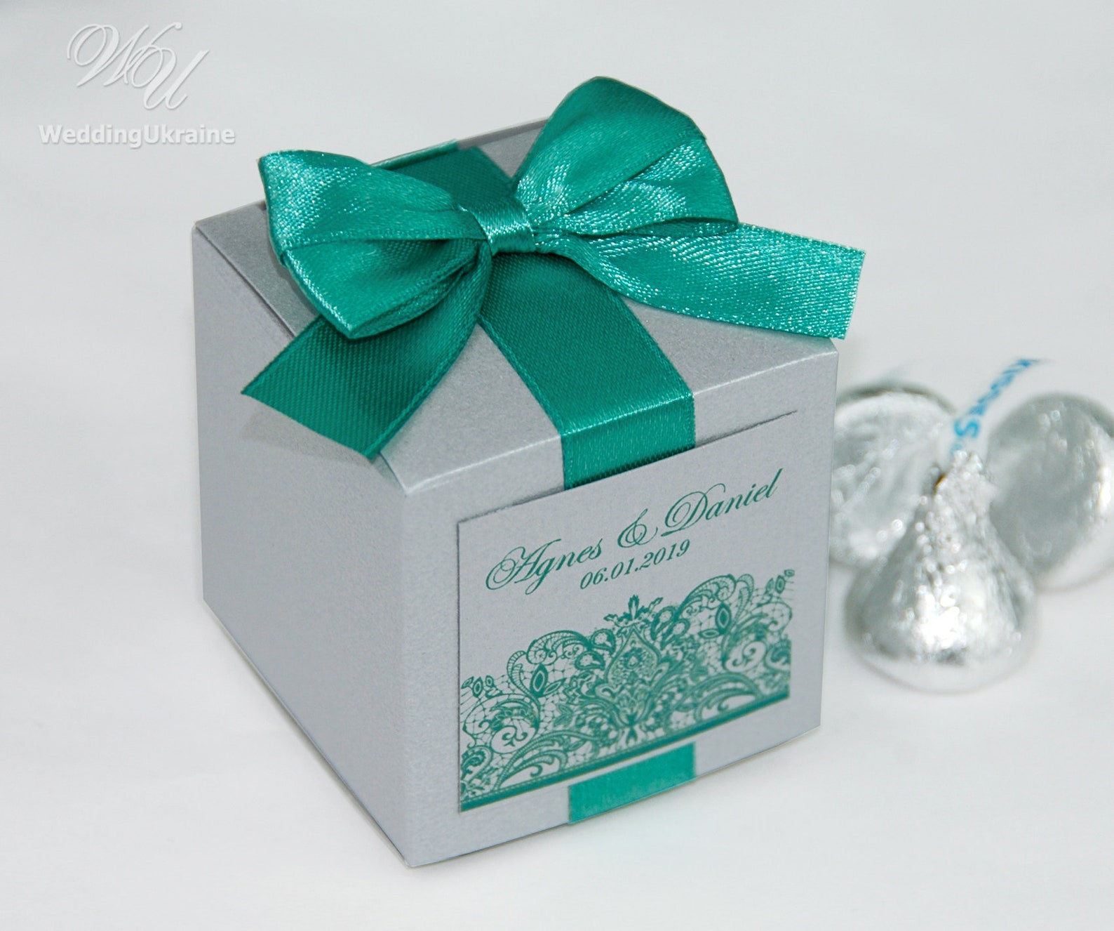Mint & Silver wedding favor boxes for guests. Elegant Wedding | Etsy