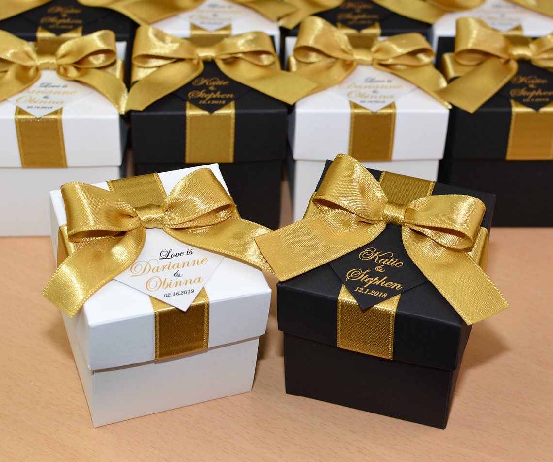24 Black & Gold Wedding Favor Gift Box With Satin Ribbon Bow | Etsy