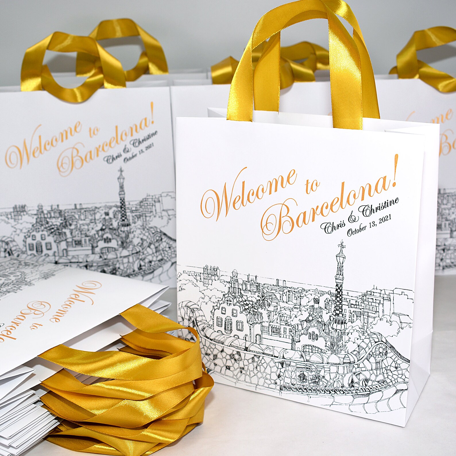 30 Welcome Bags for Guests With Gold Satin Ribbon Handles and - Etsy