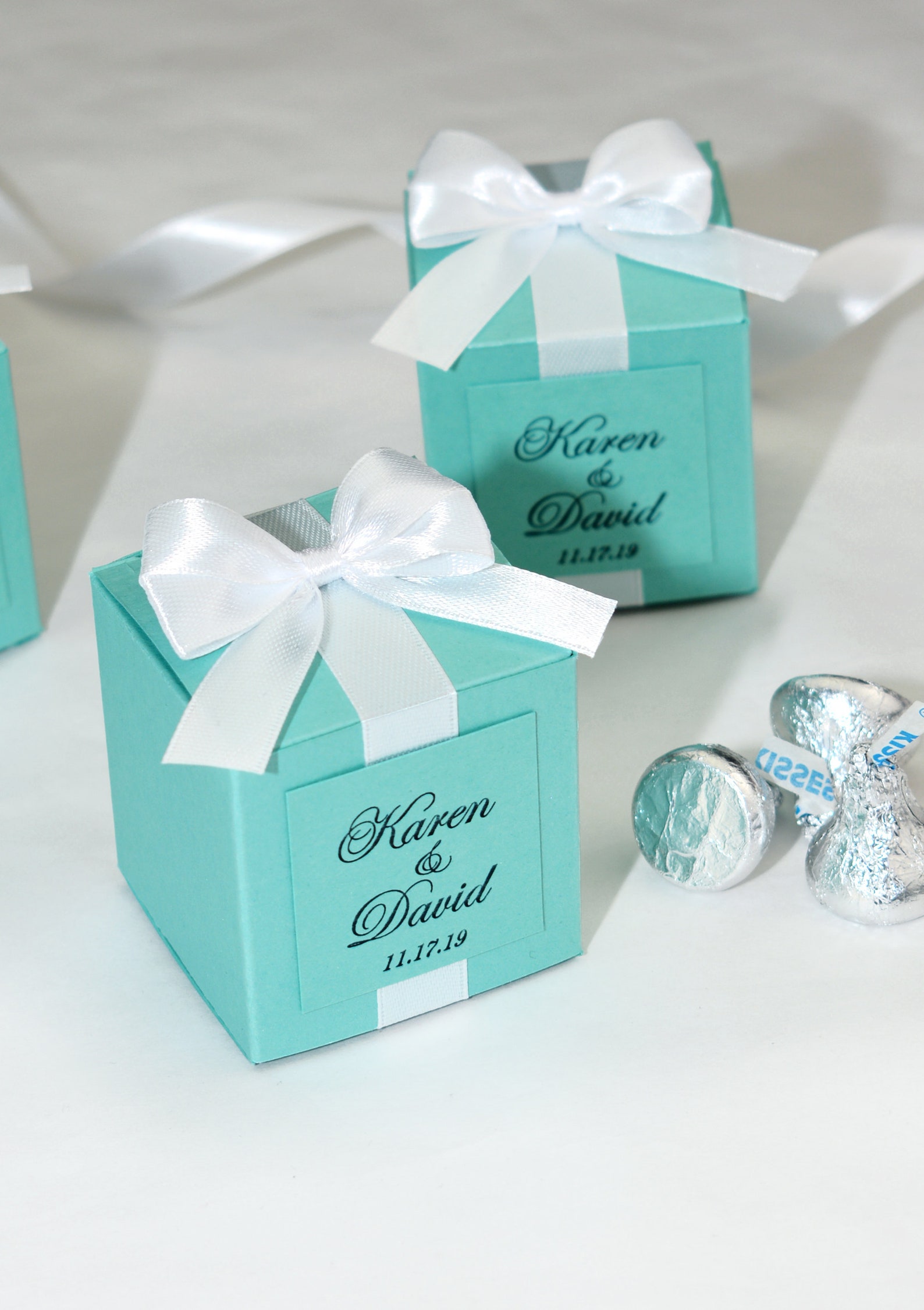 Mint Wedding Bonbonniere With Satin Ribbon, Bow & Tag, Elegant ...
