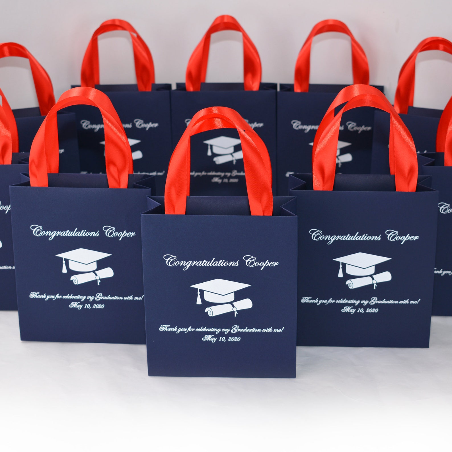 25 Graduation Celebration Bags With Green Satin Ribbon Handles - Etsy
