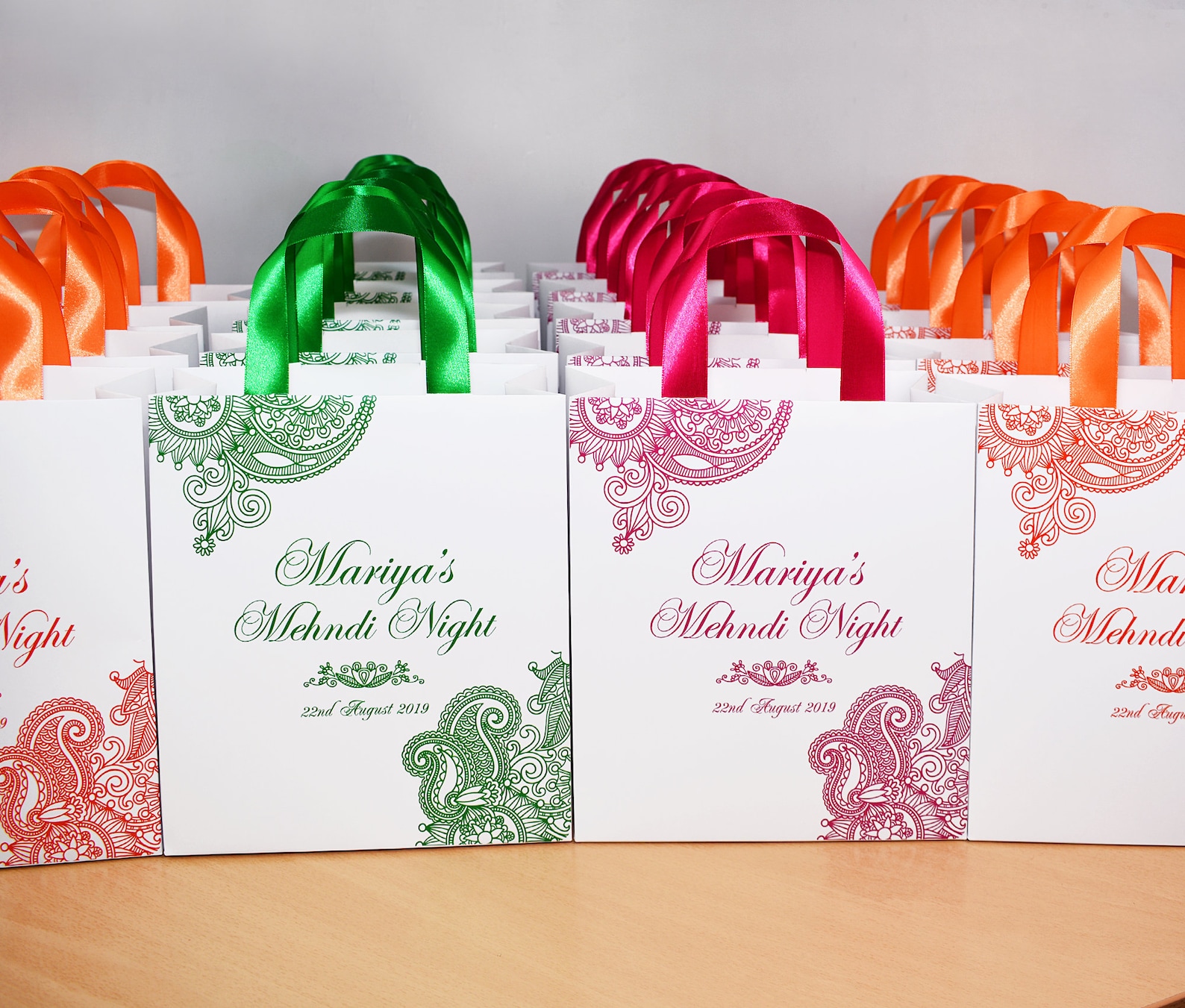 25 Mehndi Night Gift Bags With Fuchsia Satin Ribbon & Your Name ...